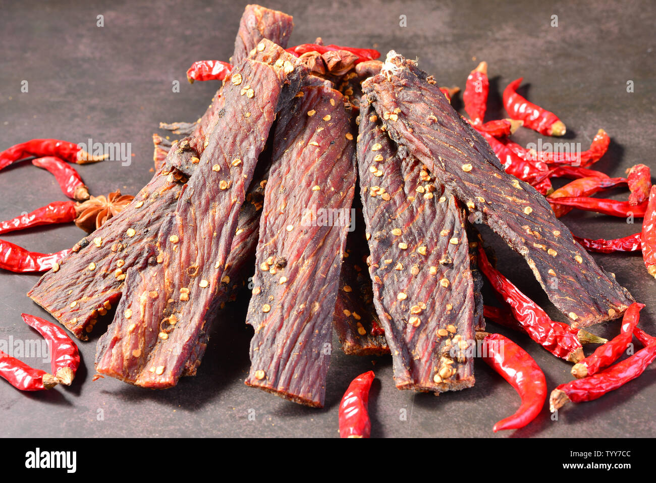 Air-dried hand-torn beef HD picture Stock Photo - Alamy