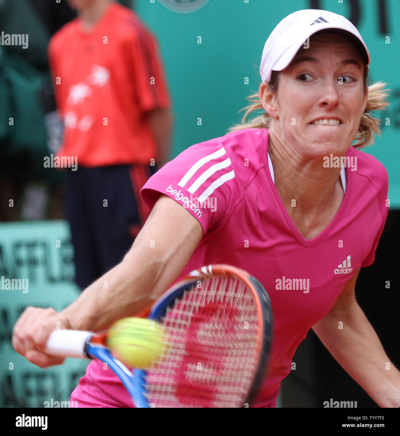 Belgian Justine Henin hits a shot during her French Open third-round ...