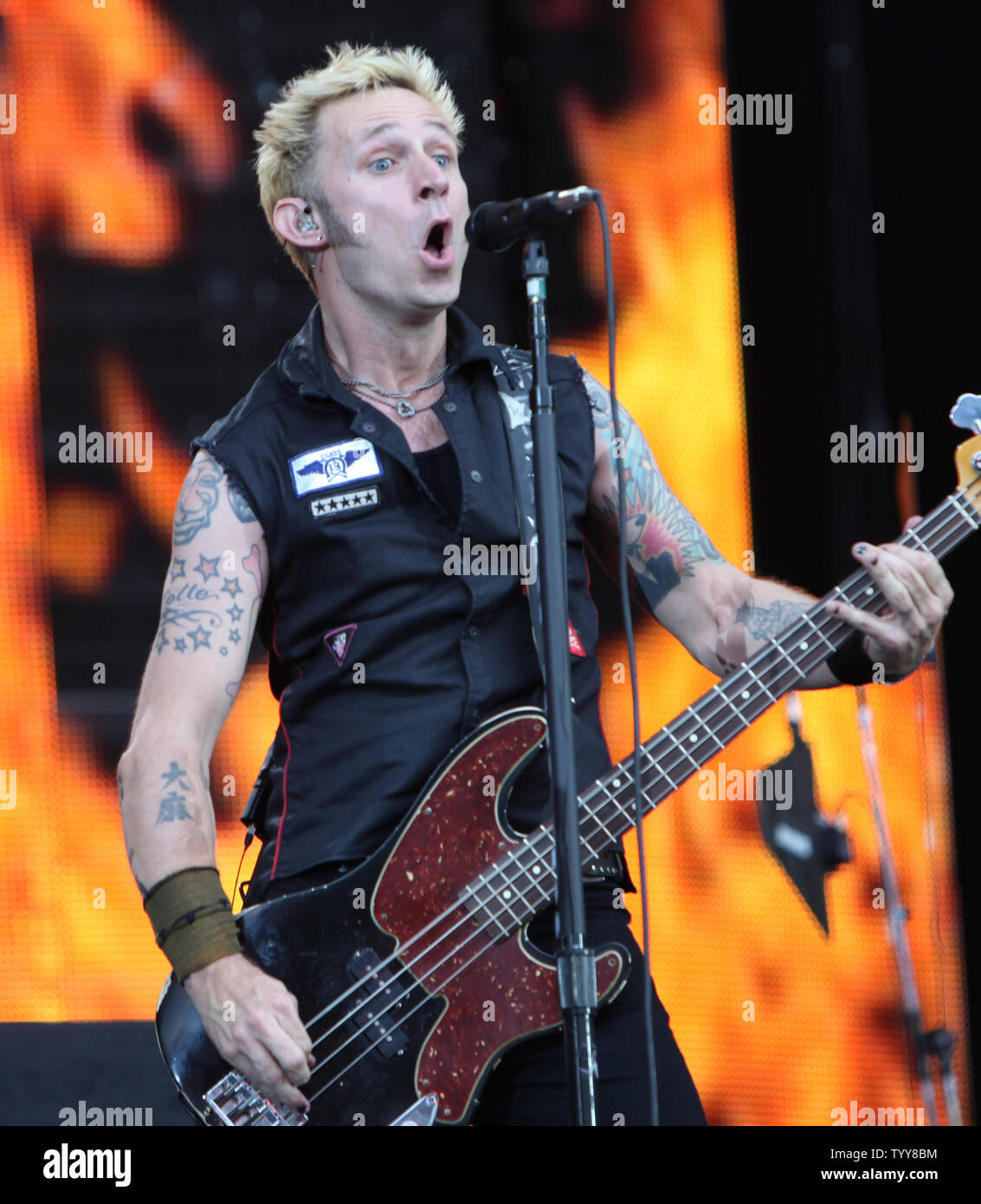 Bassist Mike Dirnt of Green Day performs in concert at the Parc des ...