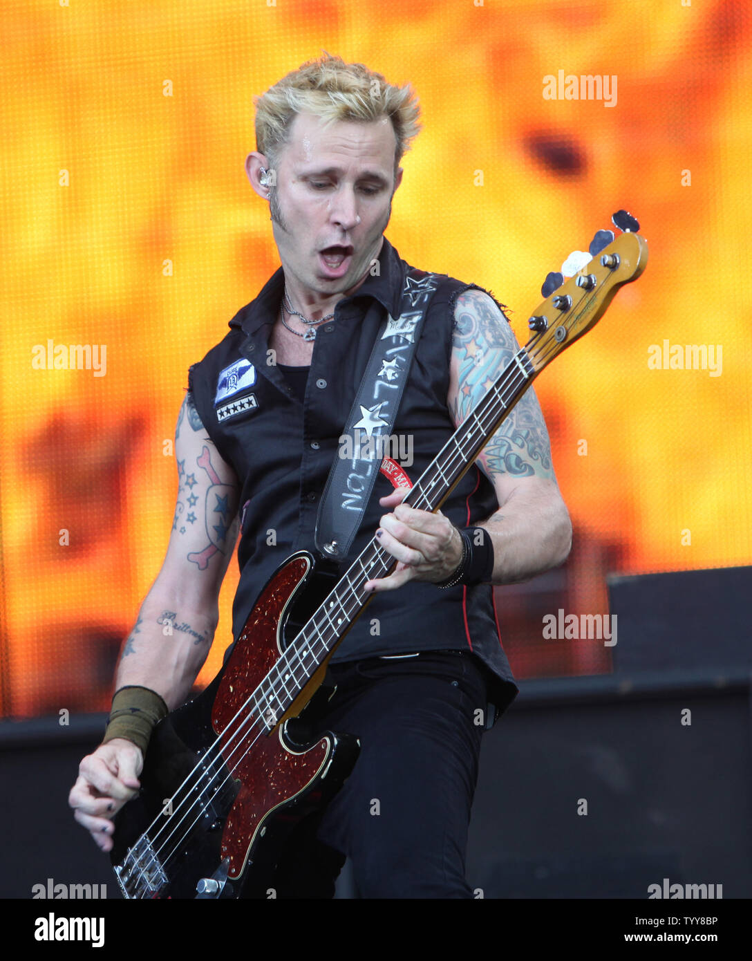 Bassist Mike Dirnt of Green Day performs in concert at the Parc des ...