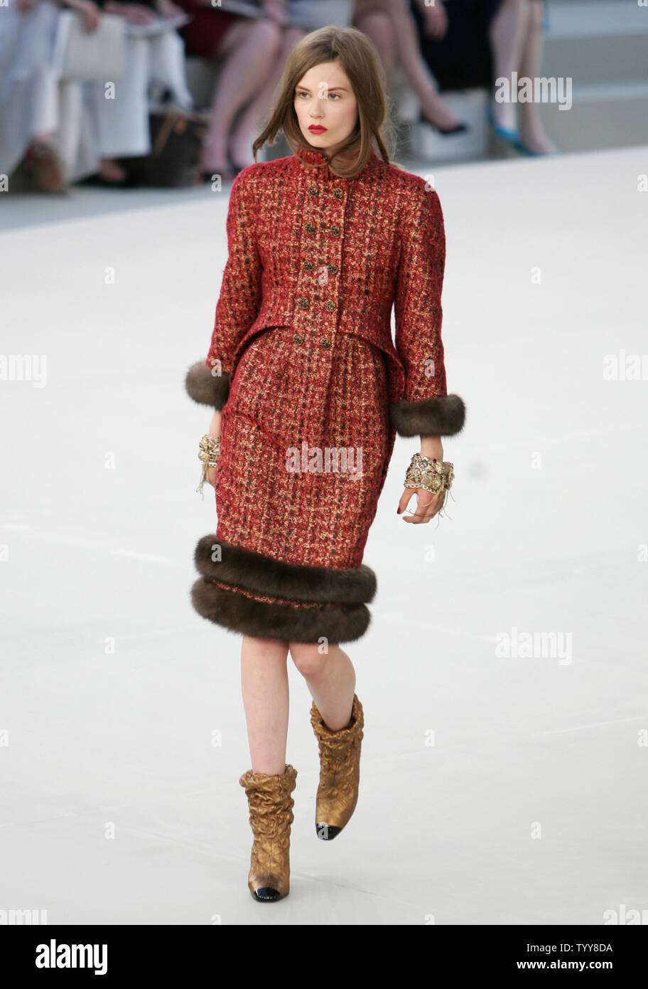 A model wears an outfit by German fashion designer Karl Lagerfeld for ...