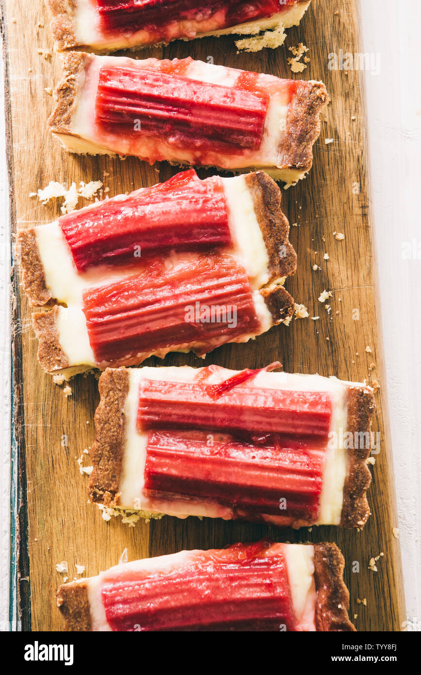 Rhubarb tart wth a rectangular shape, made with an italian crust a ...