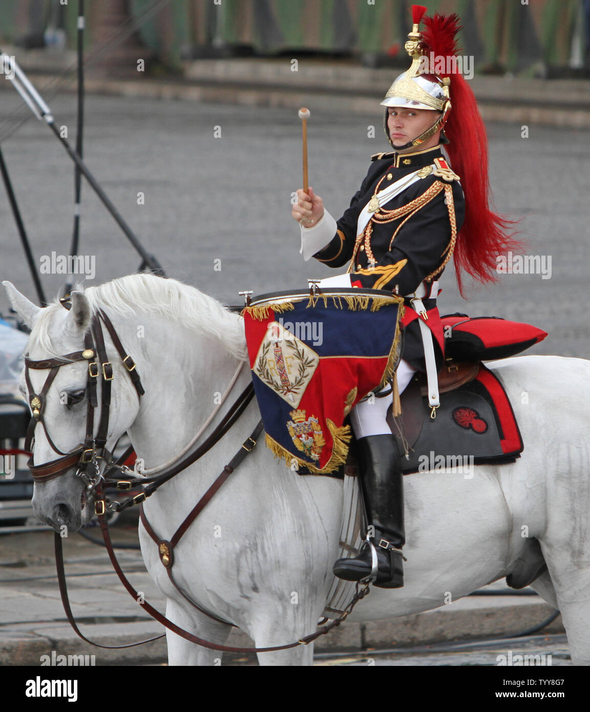 A French Republican Guard participates in the annual military parade at ...
