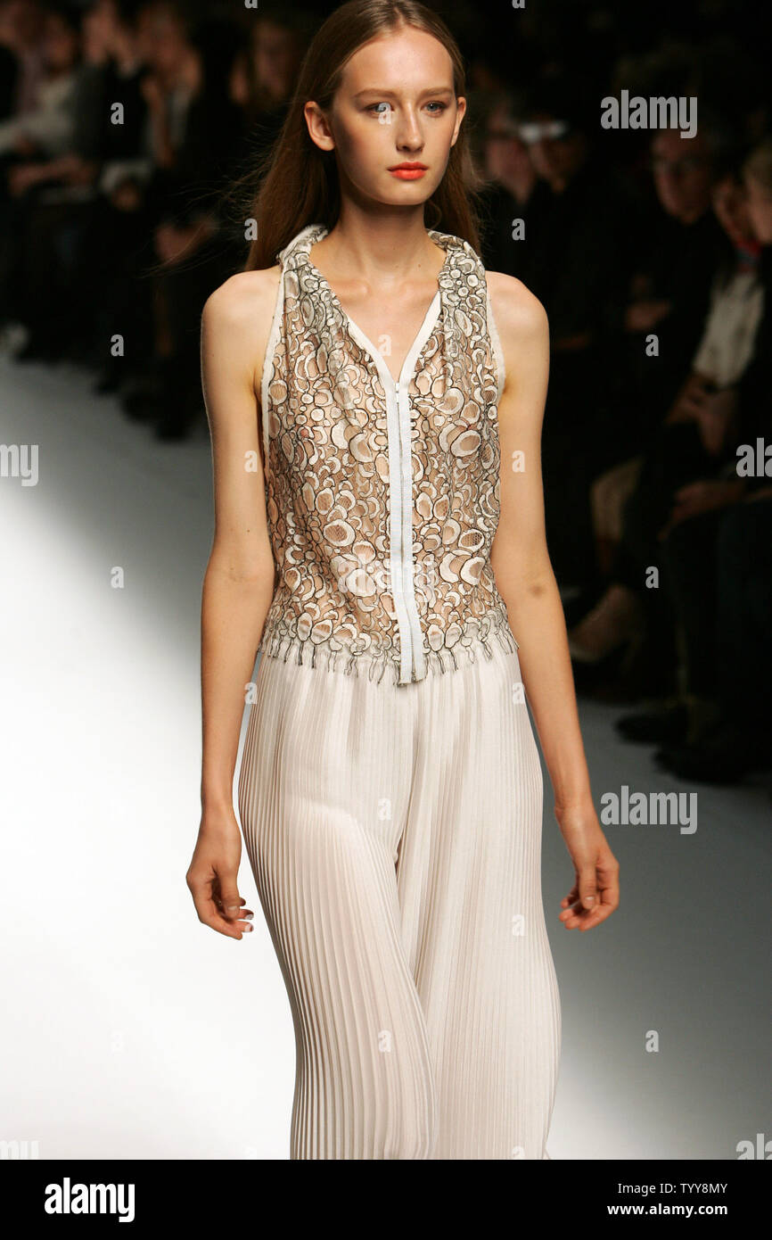 A model wears an outfit by Irish fashion designer Sharon Wauchob during ...