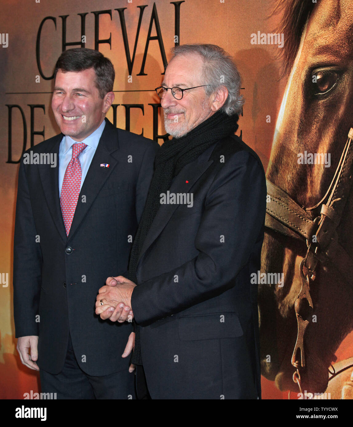 U.S. Ambassador to France Charles H. Rivkin (L) and Steven Spielberg ...