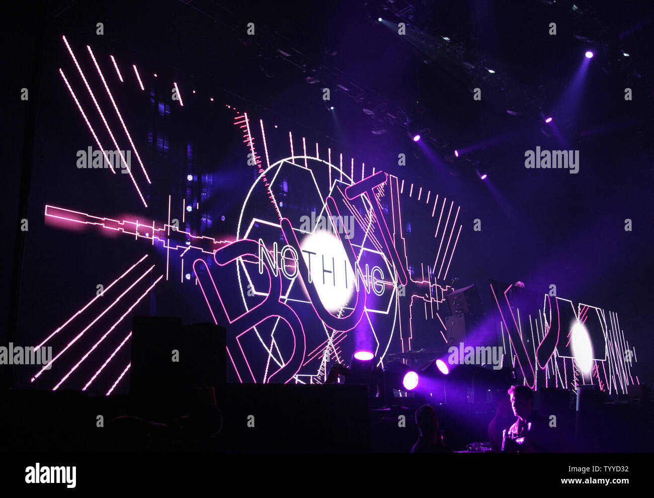 The set of David Guetta is seen as he performs in concert at Bercy in ...