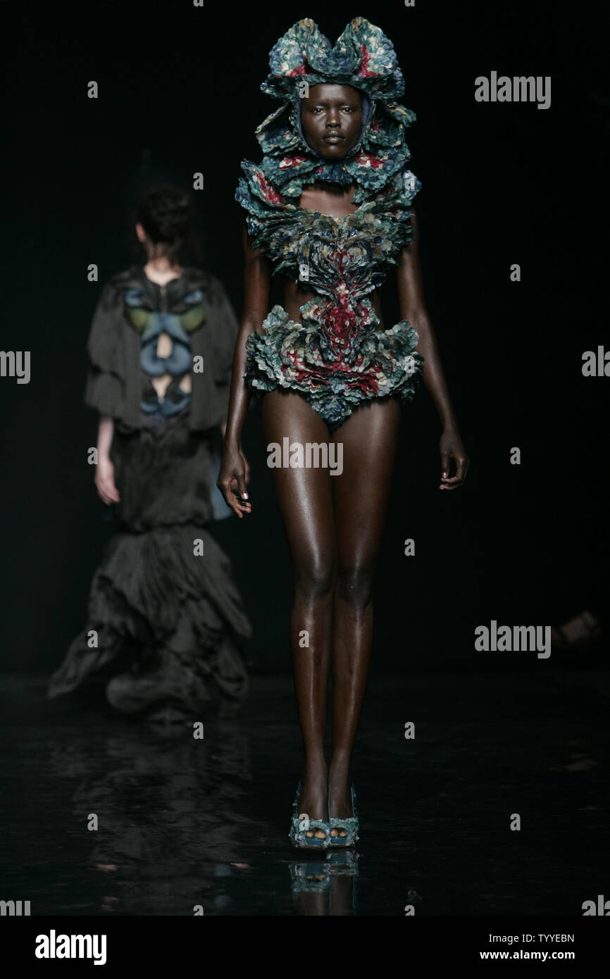 A model presents a creation by Chinese-born French fashion designer ...