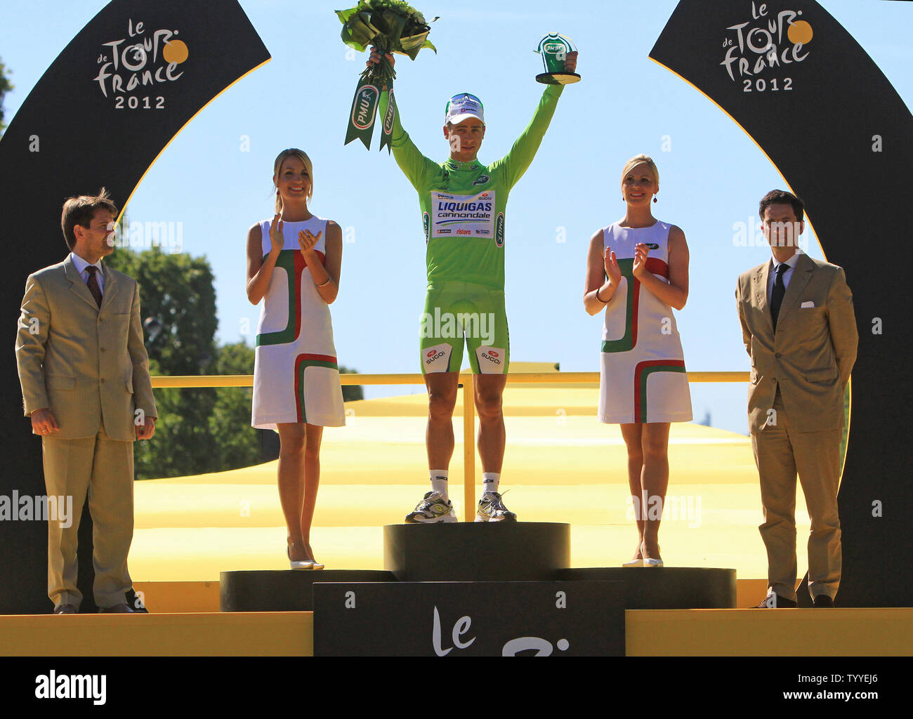 Peter Sagan of Slovakia celebrates on the presentation podium after ...