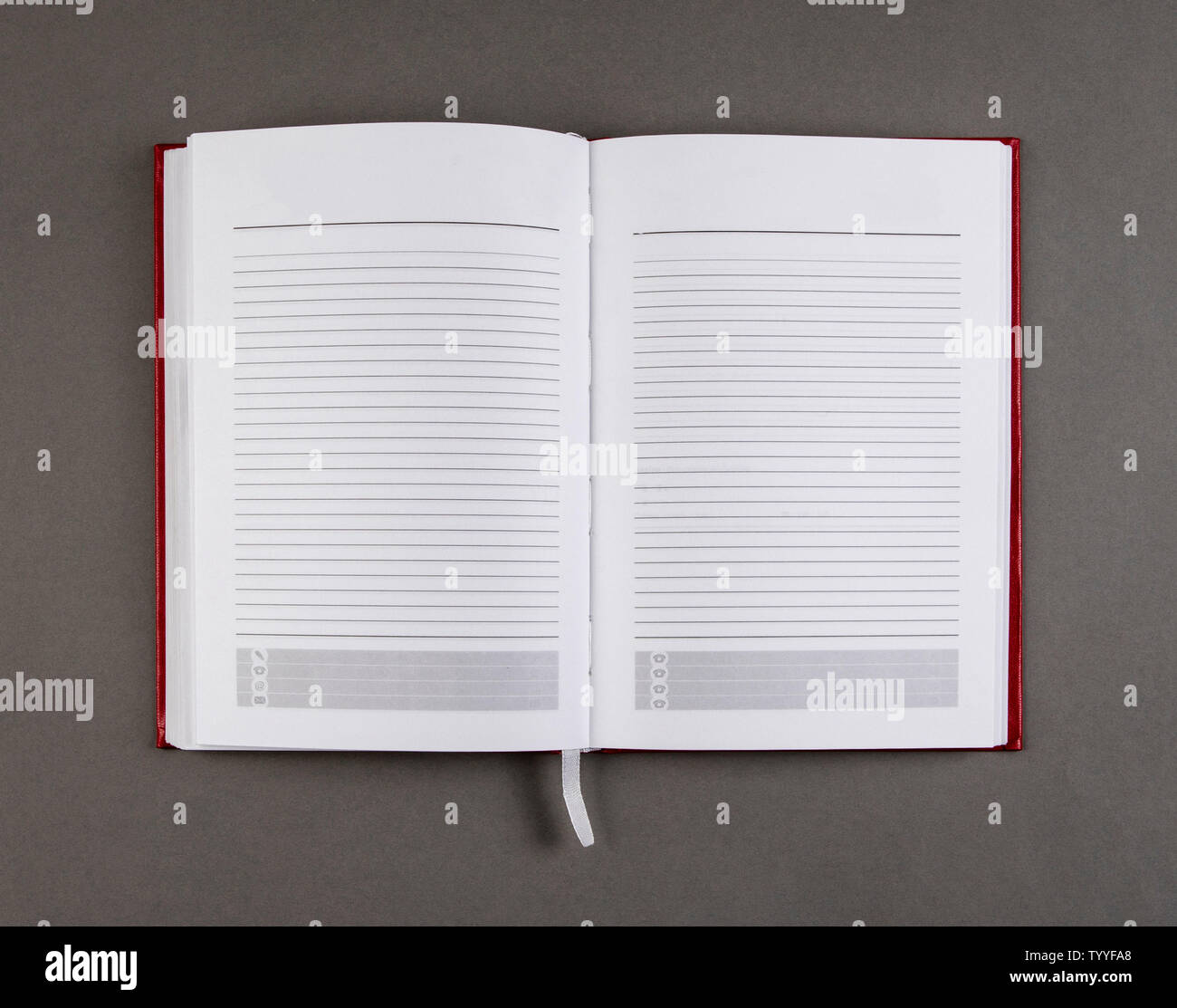 Top view image of open notebook with blank pages Stock Photo - Alamy