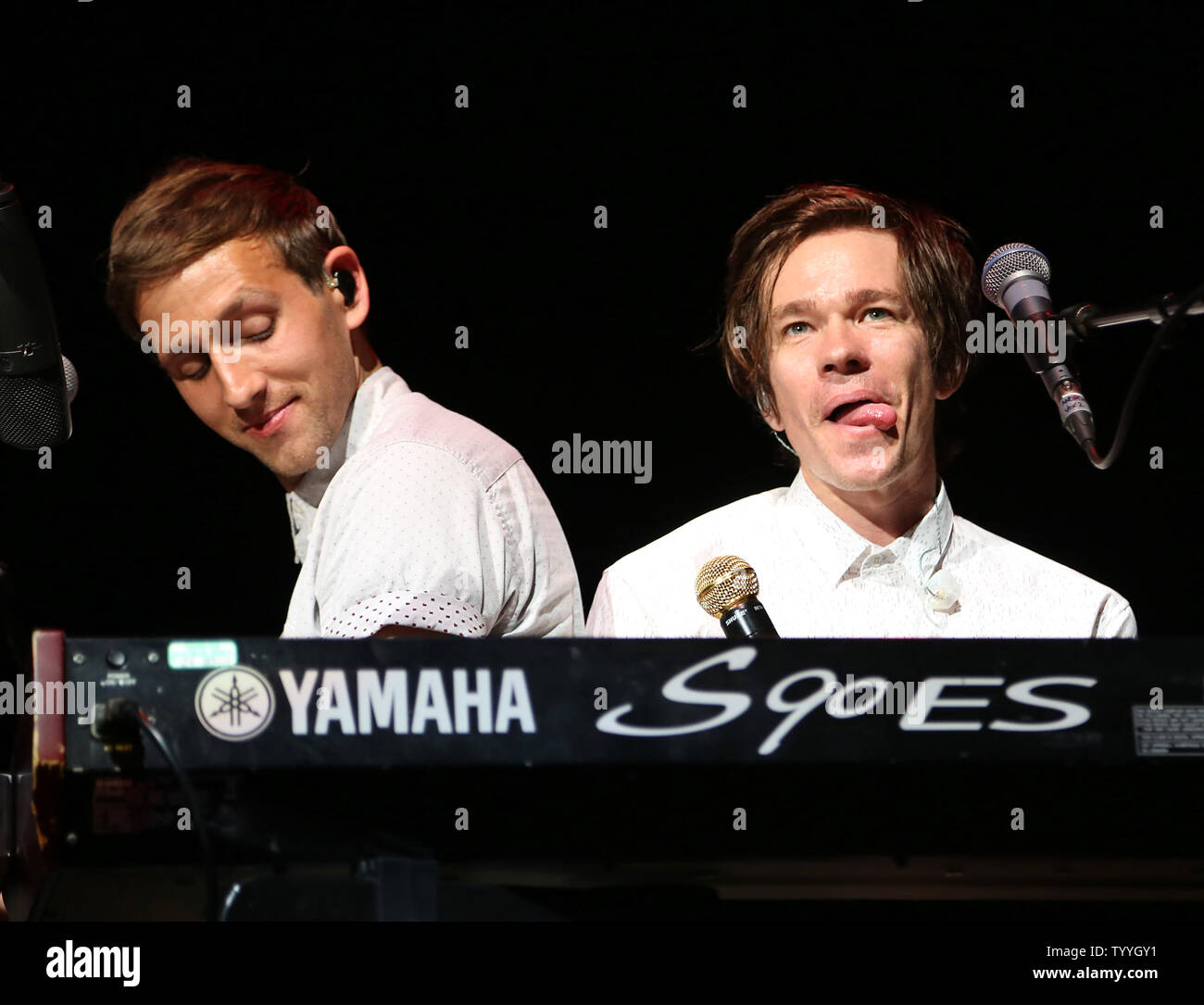 Andrew Dost (L) and Nate Ruess of the American indie pop band Fun ...