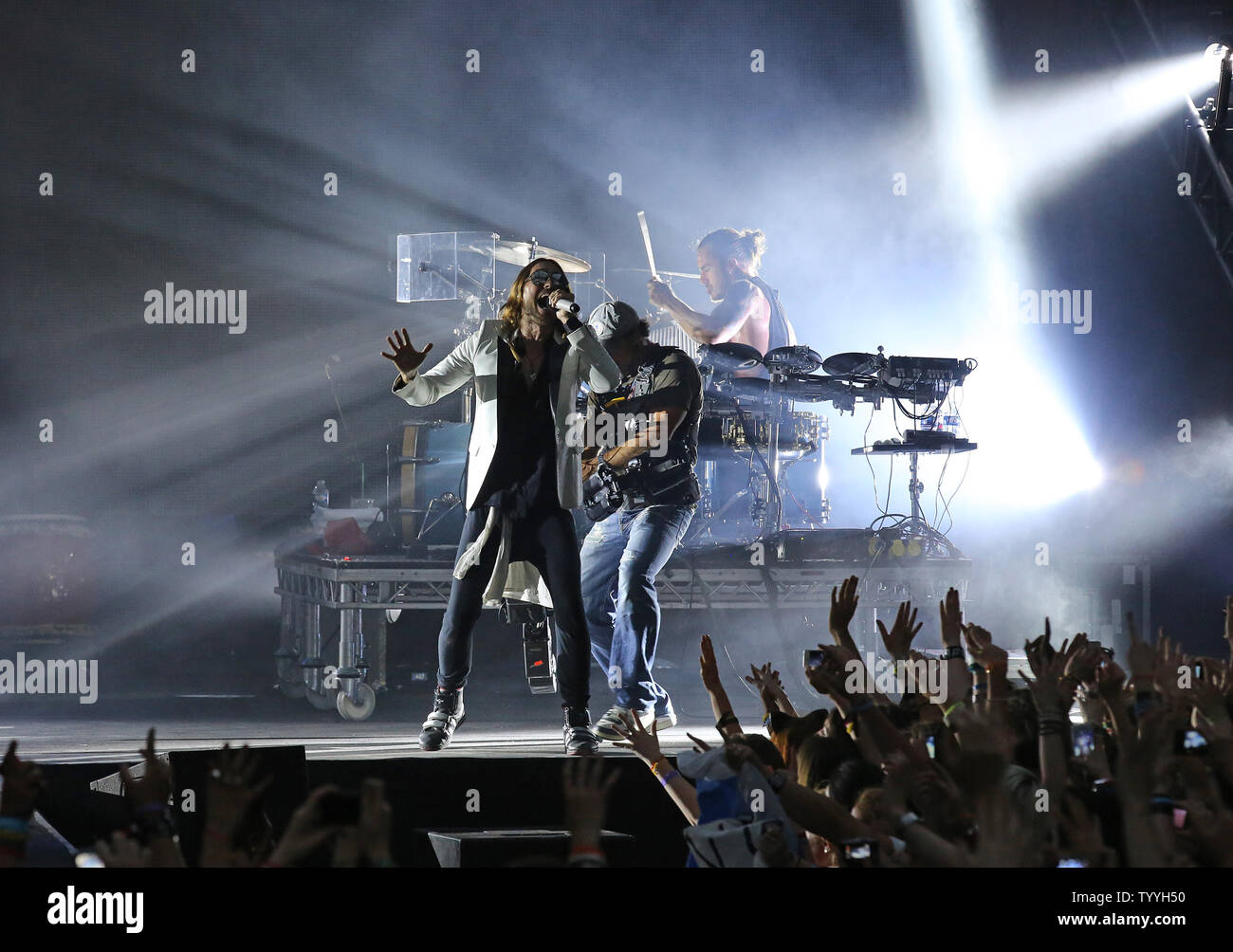 Lead singer Jared Leto performs in concert with 30 Seconds to Mars at ...