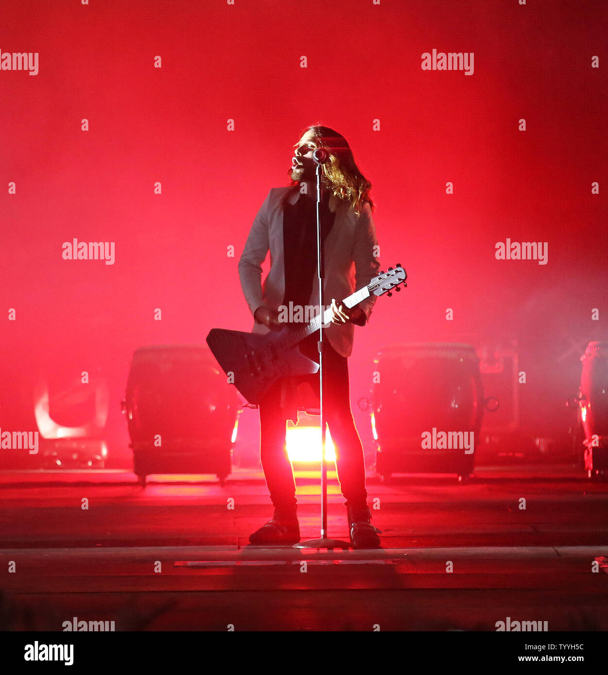 Lead singer Jared Leto performs in concert with 30 Seconds to Mars at ...