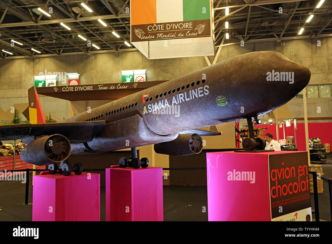 An airplane made of chocolate is seen at the inauguration of the 19th ...