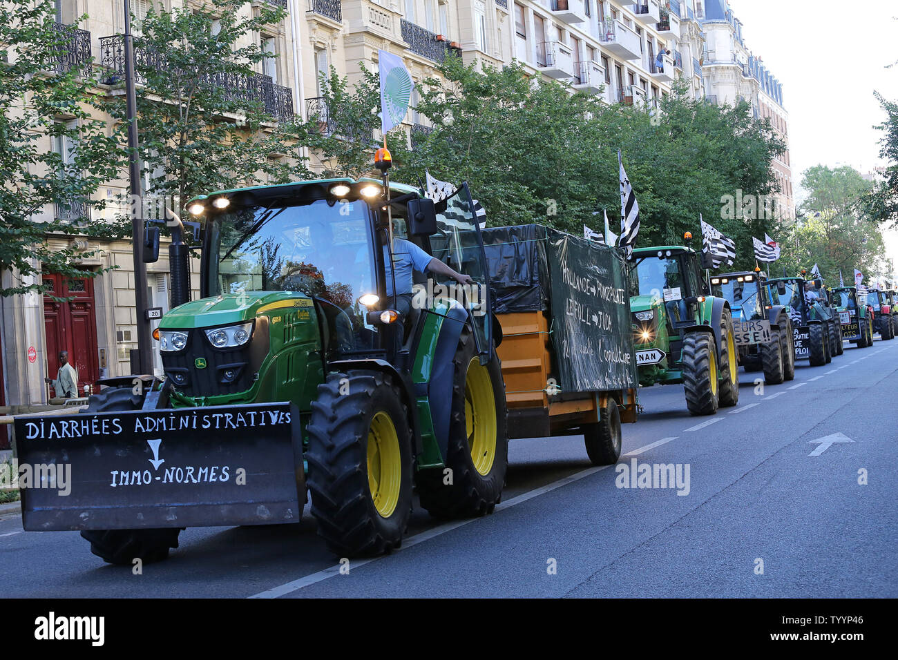 Tractors arrive at Place de la Nation during a protest organized by ...
