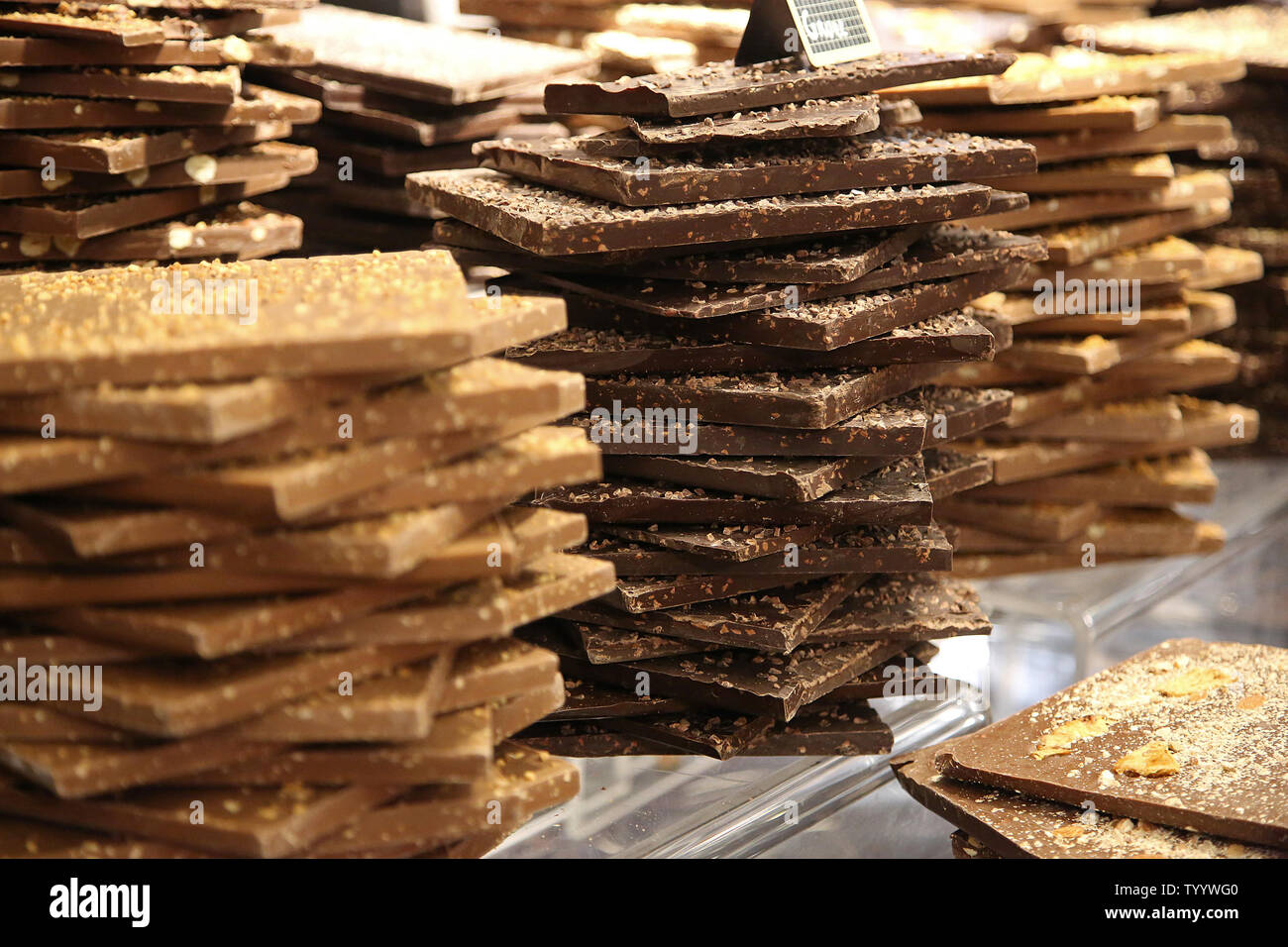 Chocolate slabs are seen on display at the inauguration of the 22nd ...