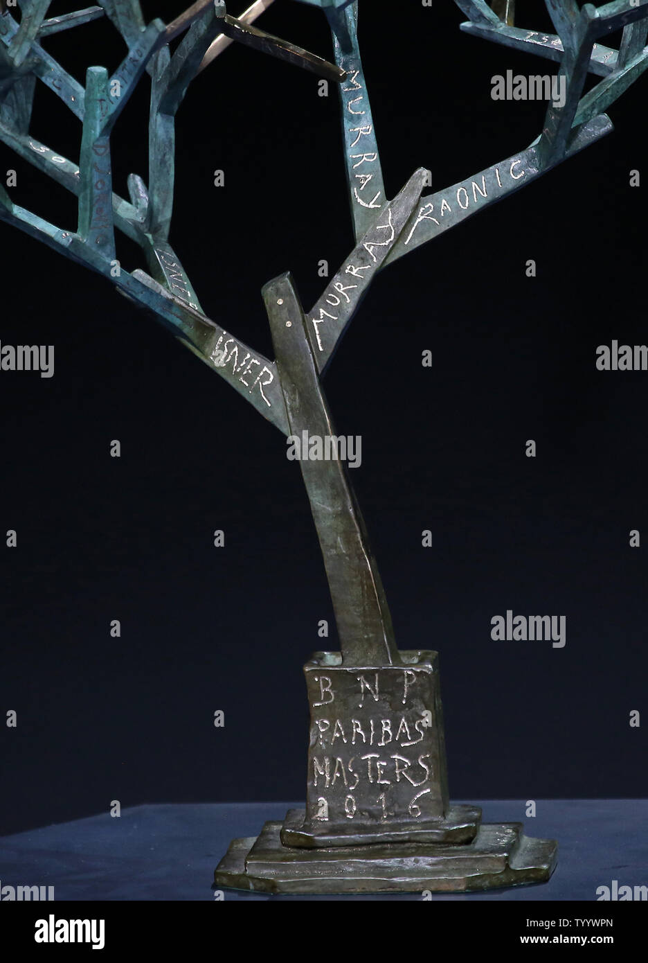 Names of the four tournament semifinalists are seen on the championship ...