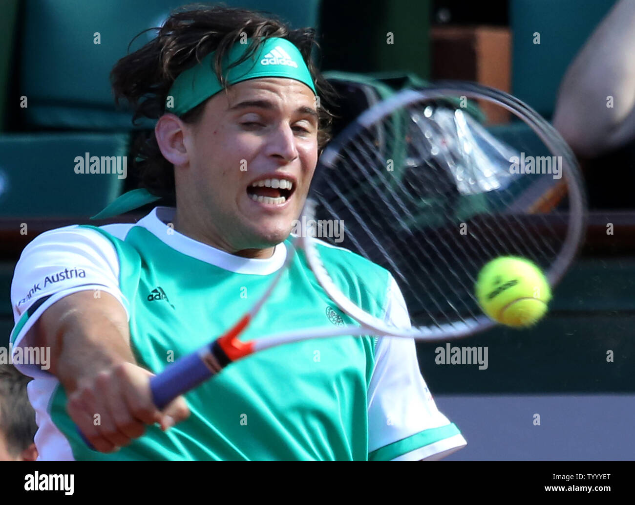 Dominic Thiem of Austria hits a shot during his French Open men's ...