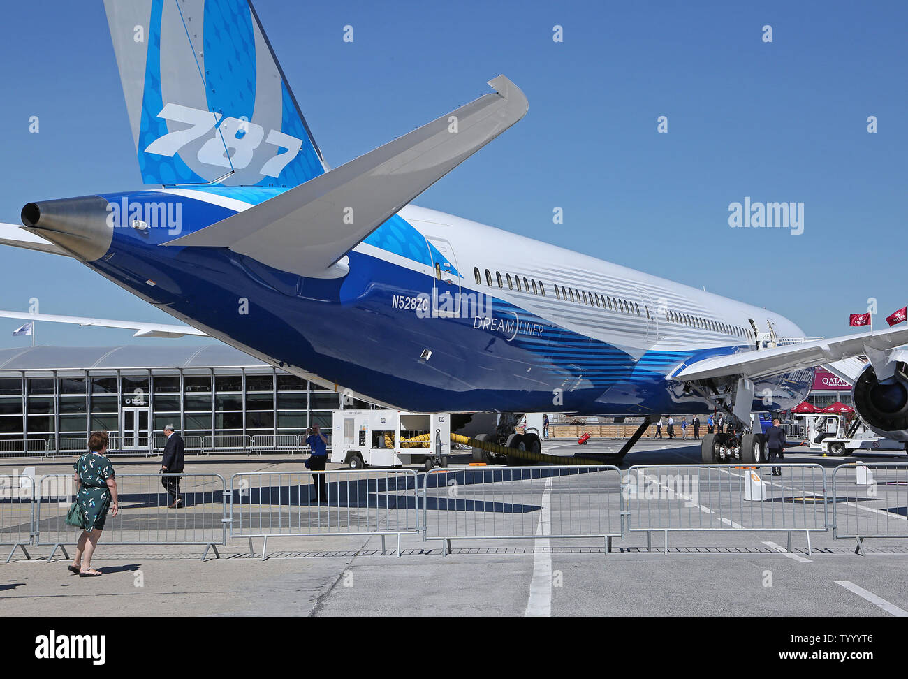 A Boeing 787 Dreamliner is on display during the opening day of the ...
