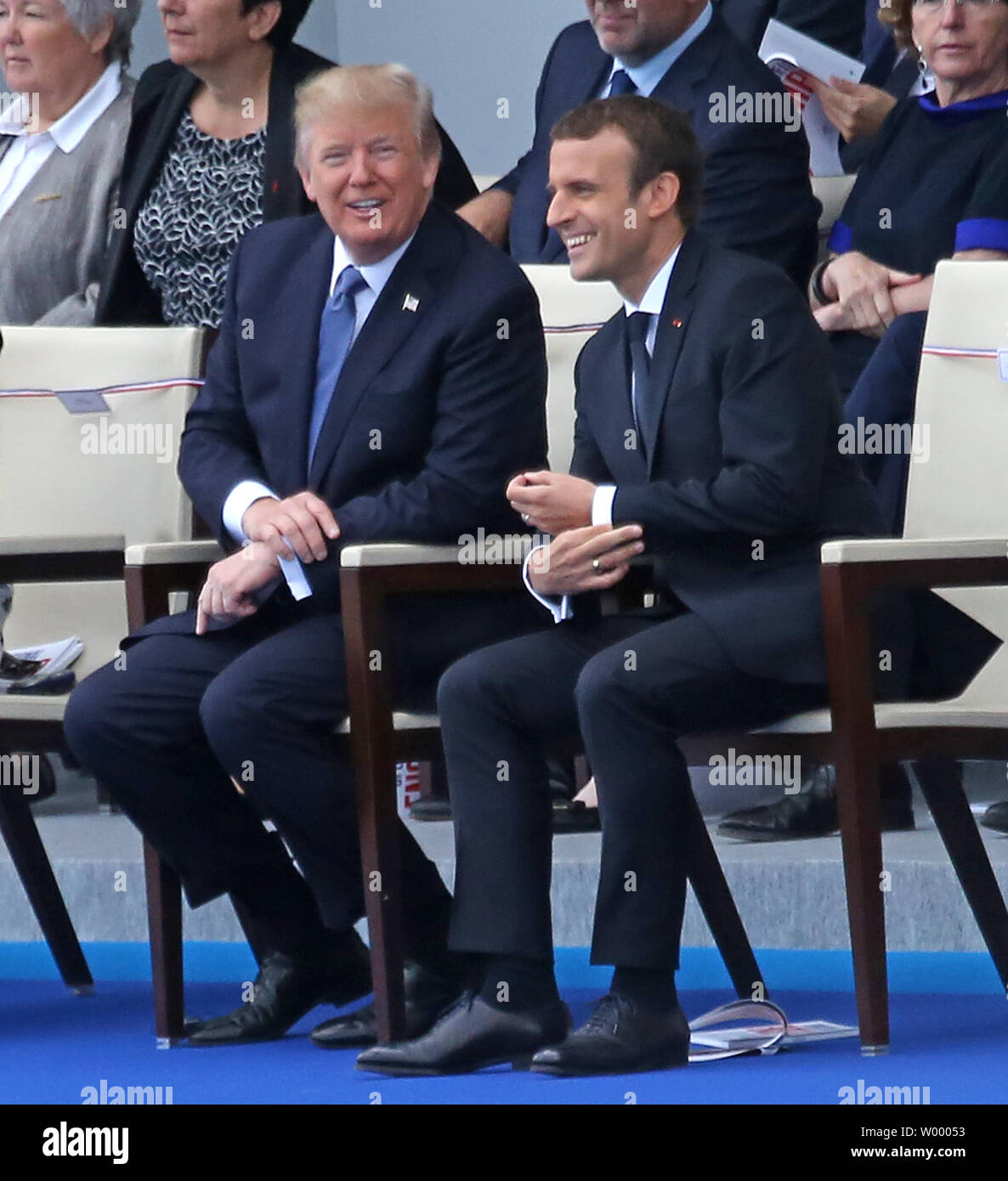 U.S. President Donald Trump (L) and French President Emmanuel Macron ...