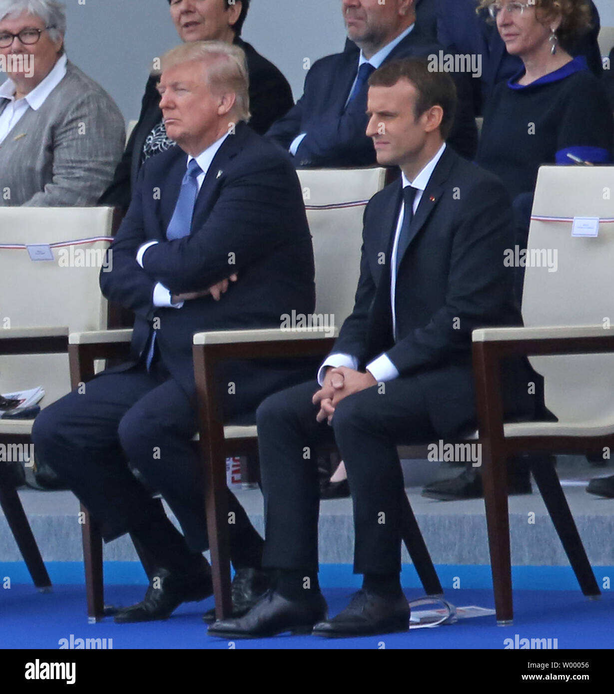 U.S. President Donald Trump (L) and French President Emmanuel Macron ...