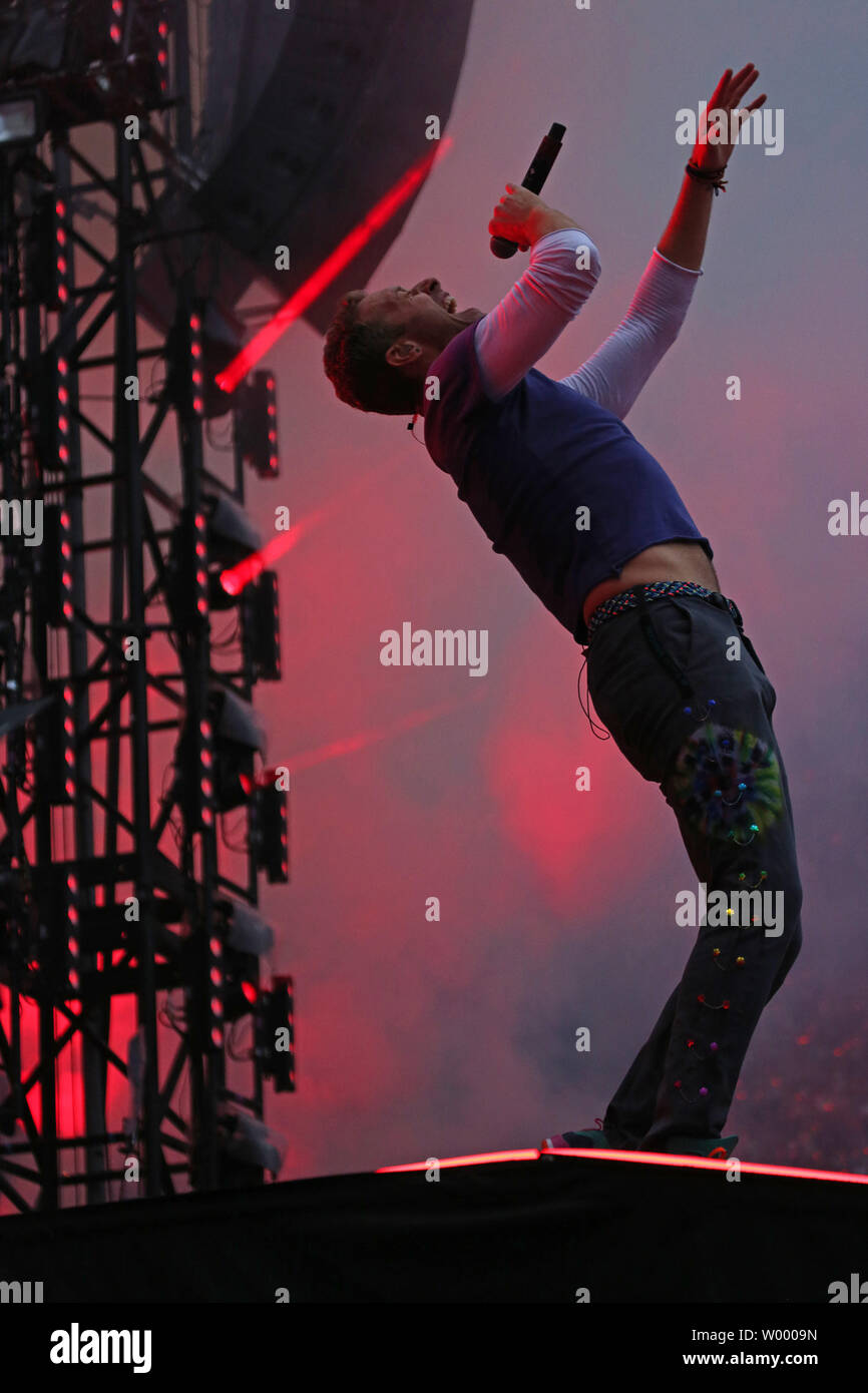 Chris Martin of Coldplay performs in concert at the Stade de France ...