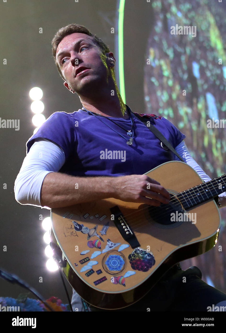 Chris Martin of Coldplay performs in concert at the Stade de France ...