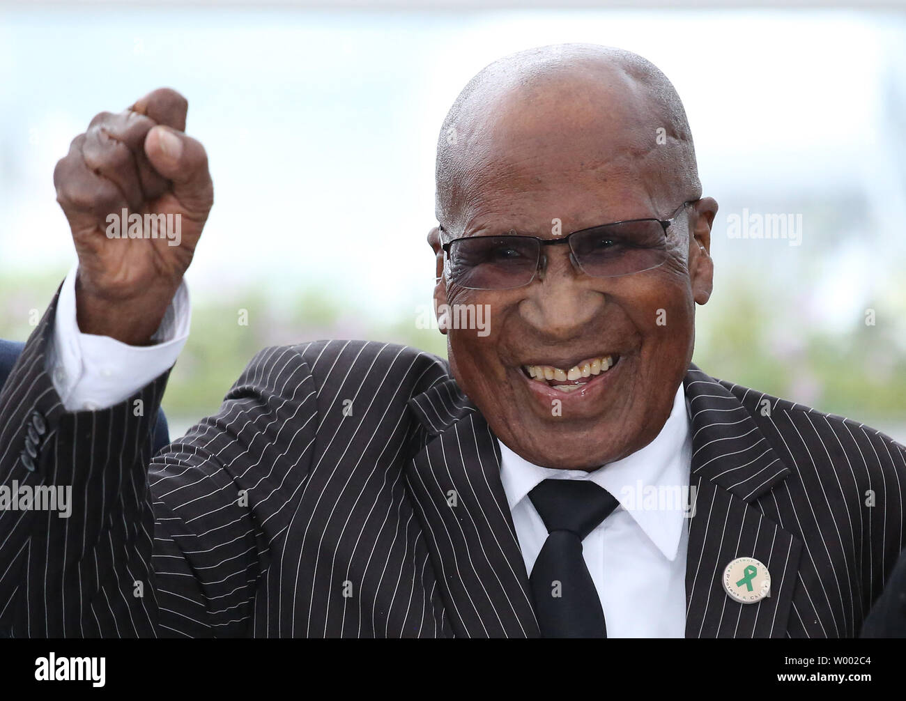 Andrew Mlangeni arrives at a photocall for the film "The State Against ...
