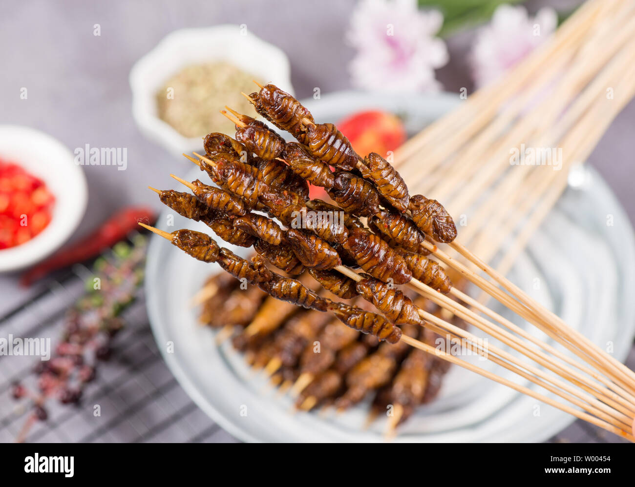 Iron plate barbecue lamb kebab, duck gizzard, lamb, pork beef Stock ...