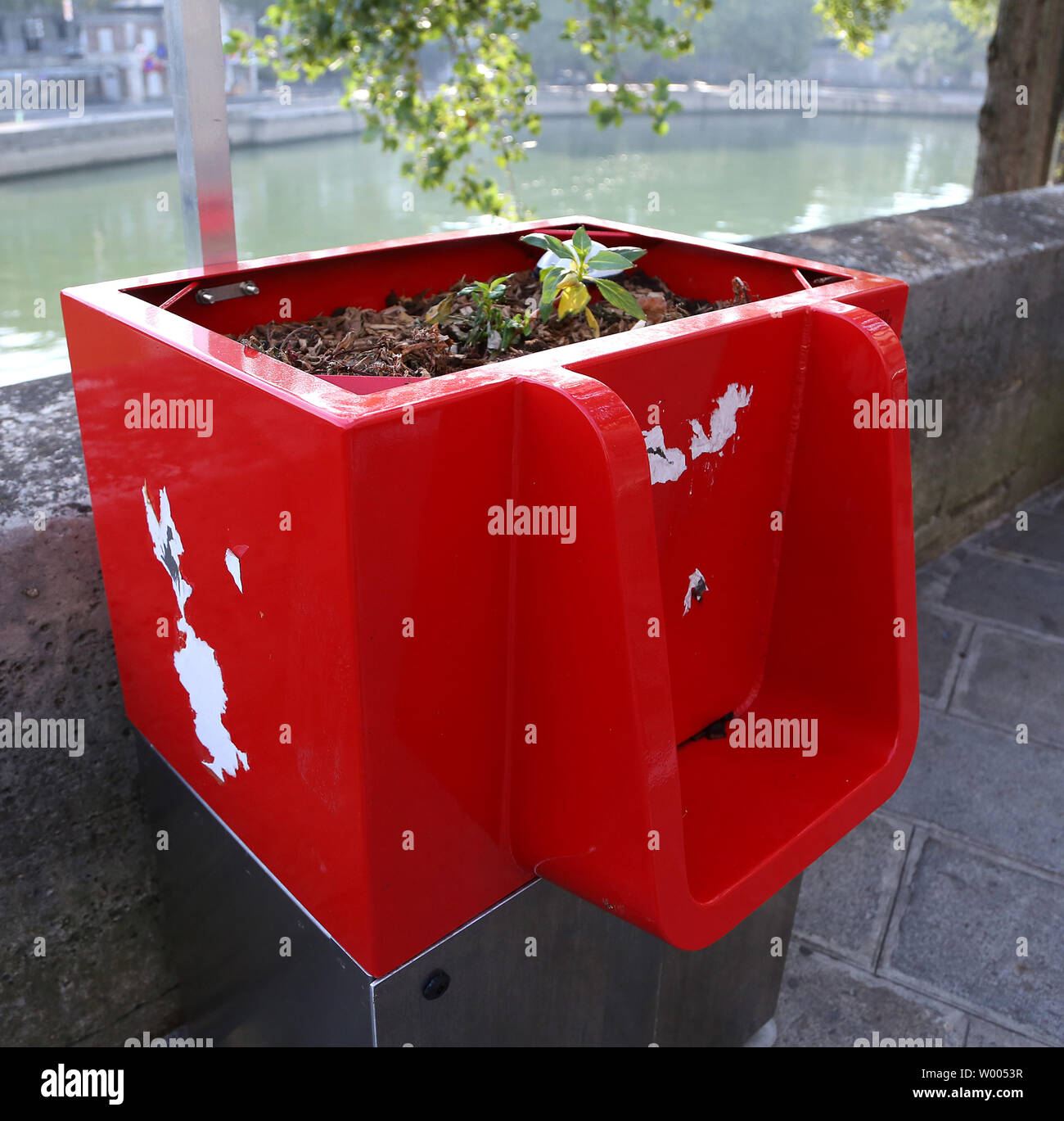A new, open-air urinal is seen on Ile Saint-Louis in Paris on August 16 ...