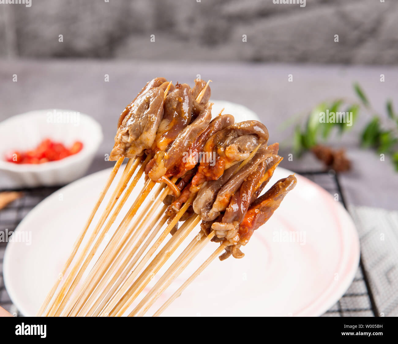 Iron plate barbecue lamb kebab, duck gizzard, lamb, pork beef Stock ...