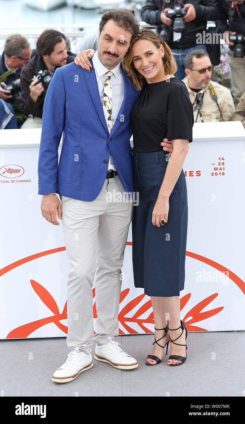 Michael Angelo Covino (L) and Judith Godreche arrive at a photocall for ...