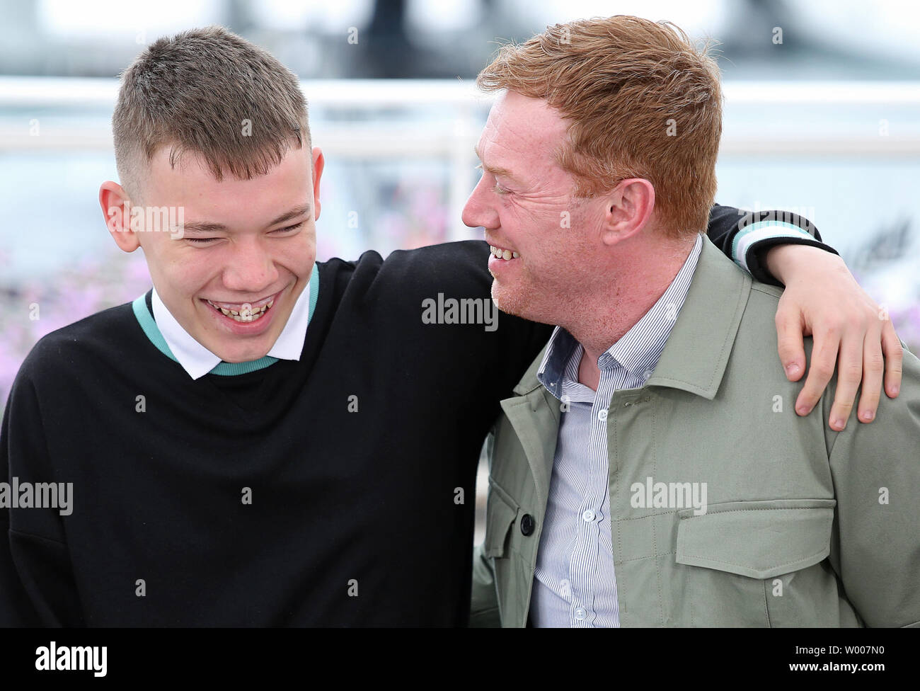 Rhys Stone (L) and Kris Hitchen arrive at a photocall for the film ...