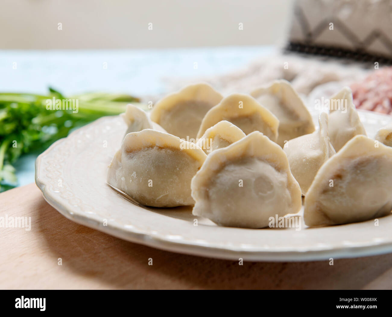 Pork celery dumplings Stock Photo - Alamy
