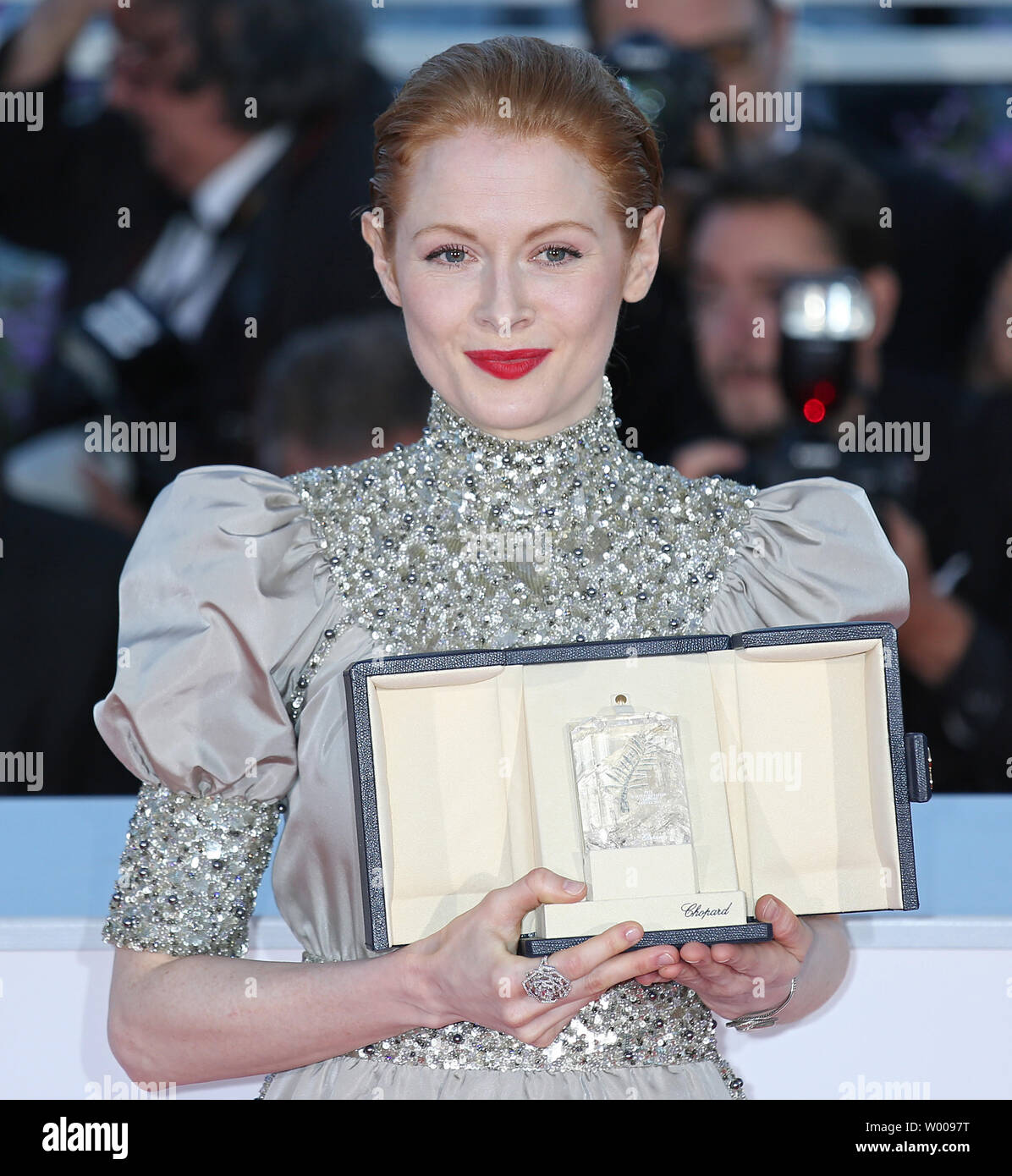 Actress Emily Beecham arrives at the award photocall after receiving ...