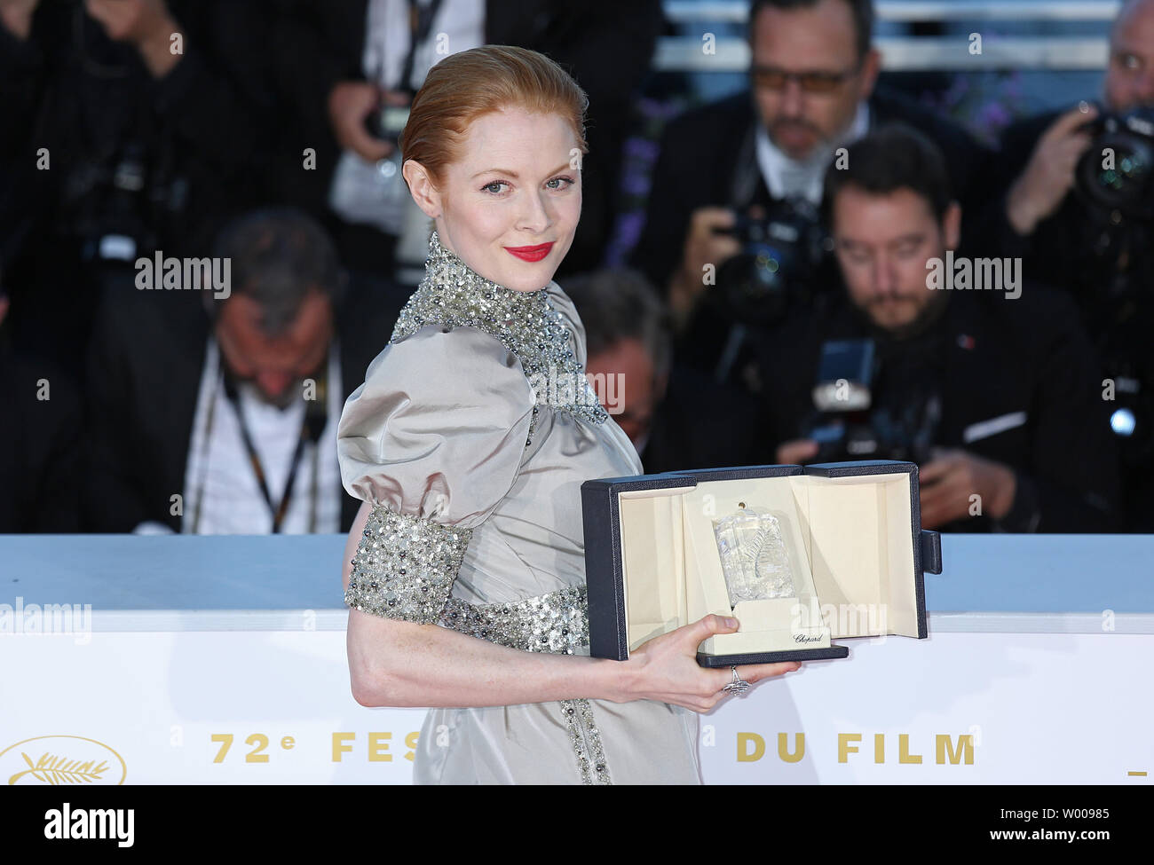 Actress Emily Beecham arrives at the award photocall after receiving ...