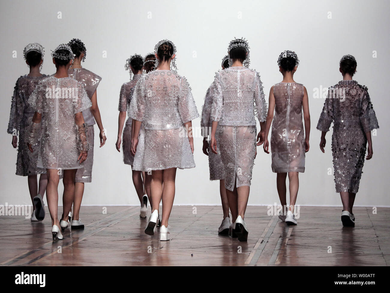 A model takes to the catwalk during Anrealage's show as part of the ...