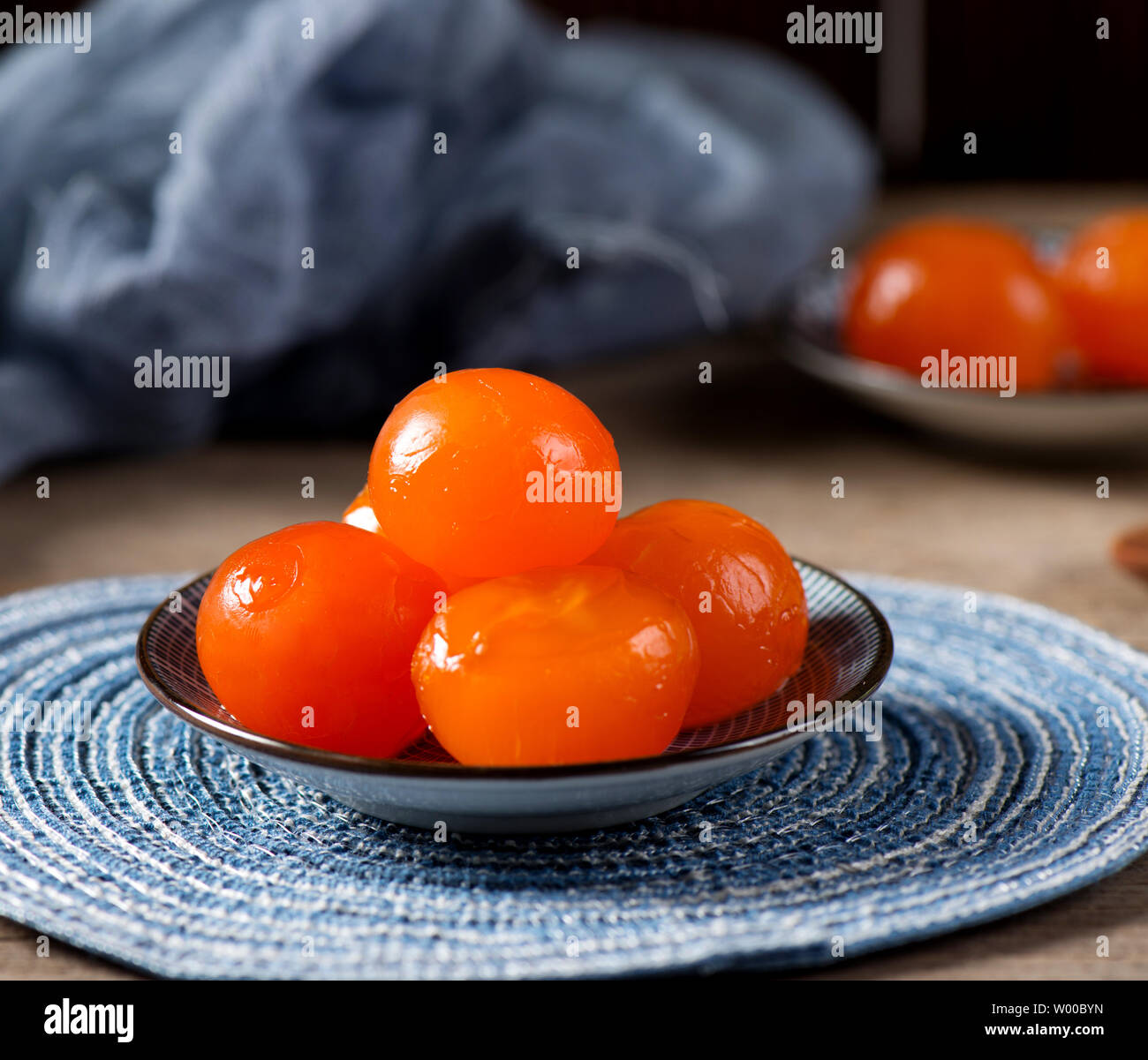 Semi-cooked duck egg, salted yolk Stock Photo - Alamy