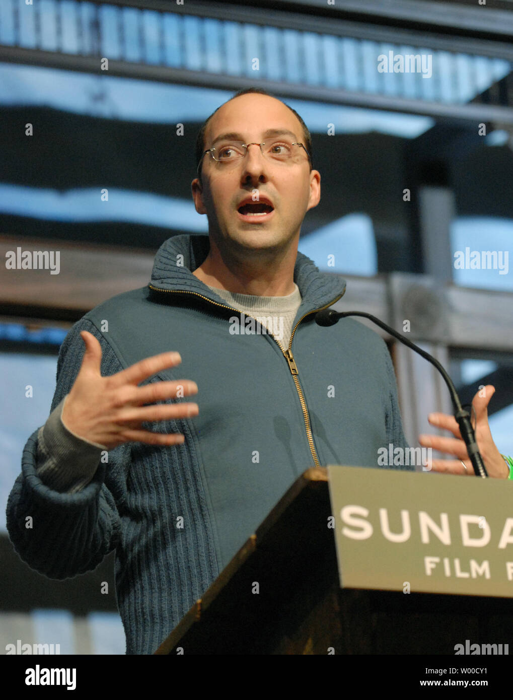 Actor Tony Hale introduces the next presenter at the Sundance Film ...