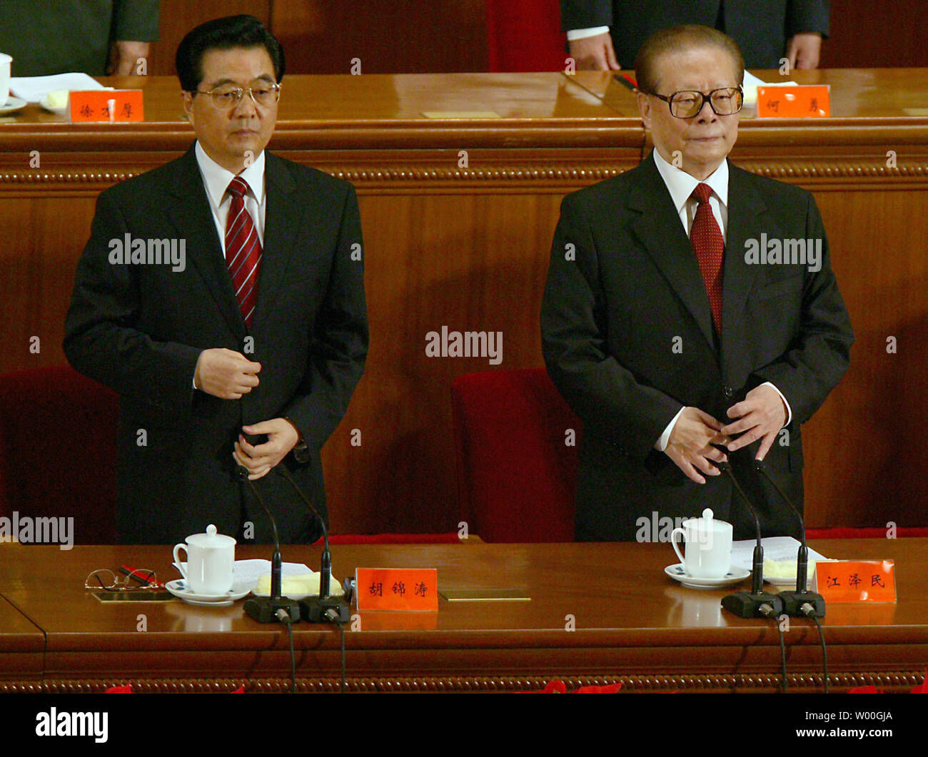 China's President Hu Jintao, left, and Jiang Zemin, the country's ...