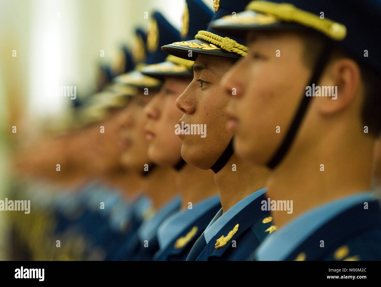 Chinese soldiers perform honor guard duties for Uruguay's President Tabare Vazquez during an ...
