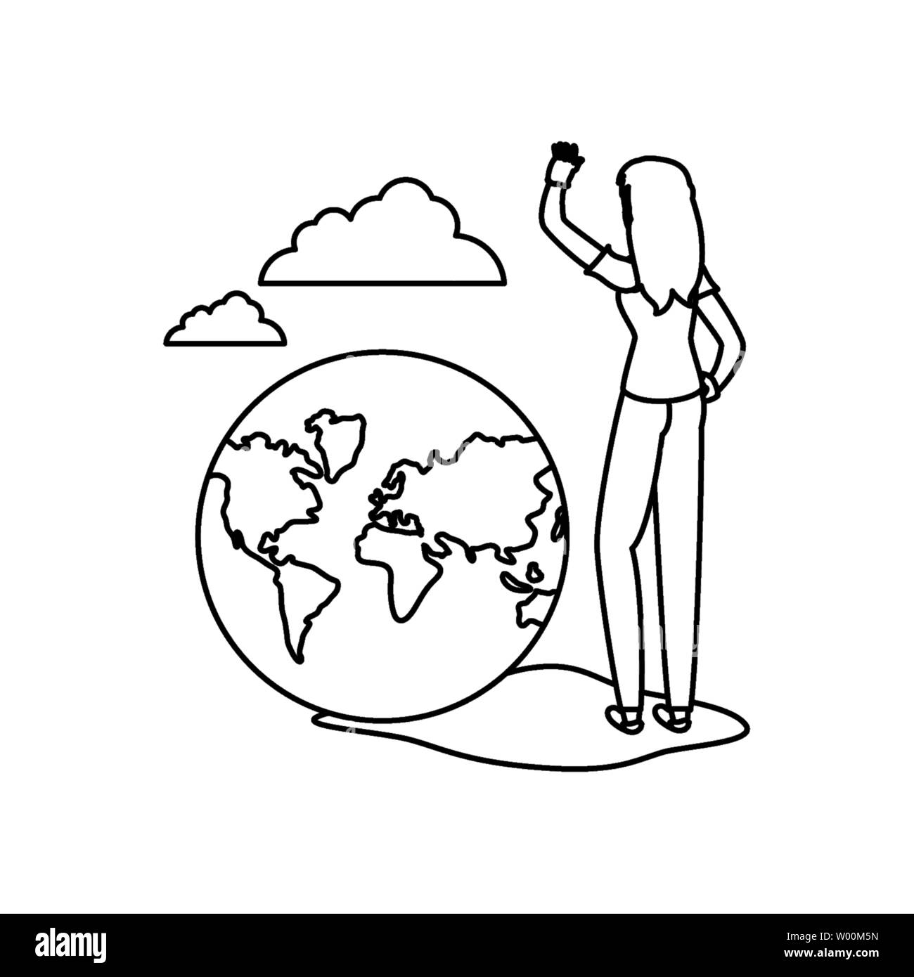 Planet sphere and avatar woman design, Continent earth world globe ...