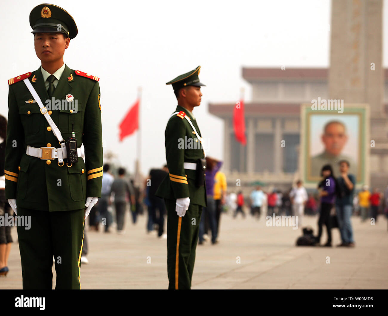 Chinese soldiers stand guard on Tiananmen Square, which annually ...
