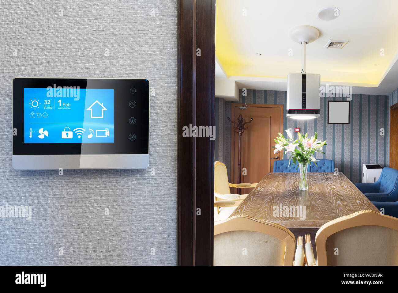 smart screen with smart home and modern cafe Stock Photo - Alamy