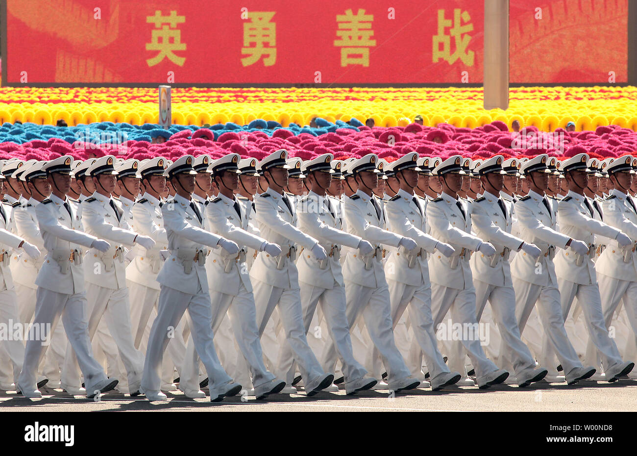Chinese soldiers participate in a massive military parade celebrating ...