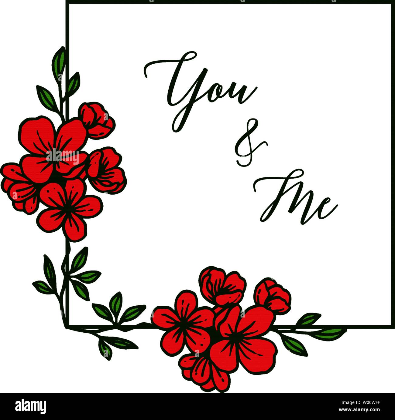 Vector illustration you and me with elegant red wreath frames hand ...