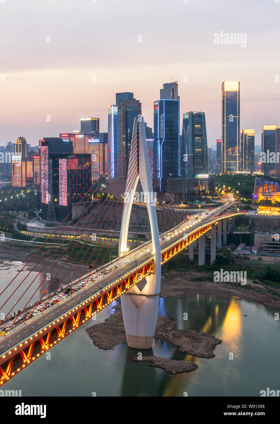 Night view of Qianyumen Bridge in Chongqing, Jiangbei Zui International ...