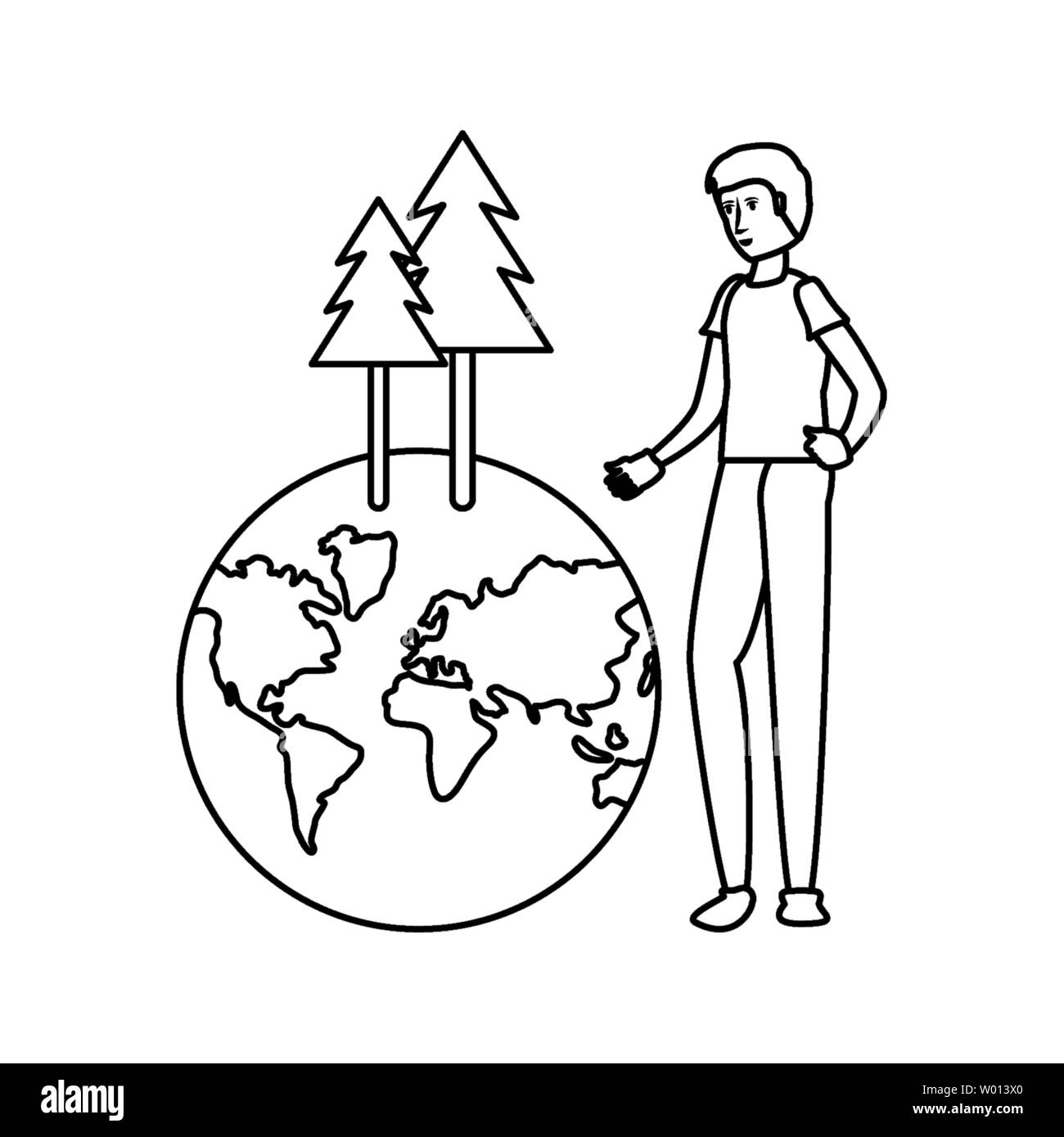 Planet sphere and avatar man design, Continent earth world globe ocean ...