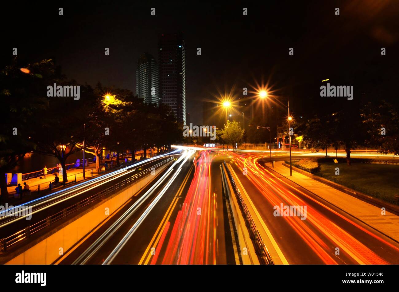 The lights on the road at night Stock Photo - Alamy
