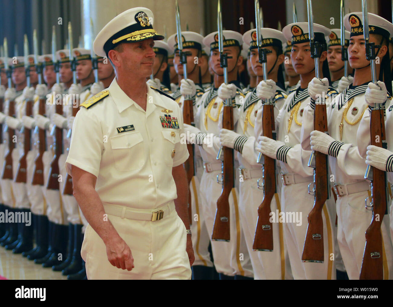 U.S. Chief of Naval Operations Admiral Jonathan Greenert inspects an ...