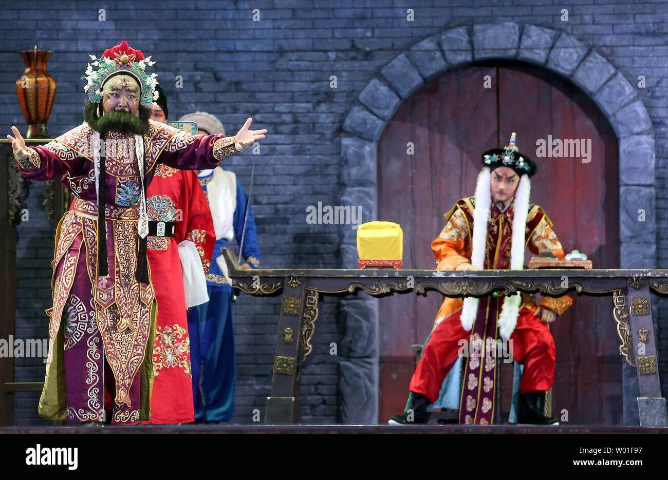 Chinese actors perform the Chinese opera "Summer of the Hunhe" in ...